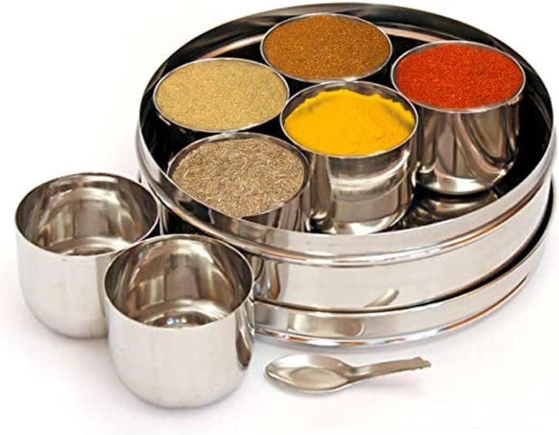 Indian Spice Box With Transparent Lid. 7 Inserts With 6 Spices ...