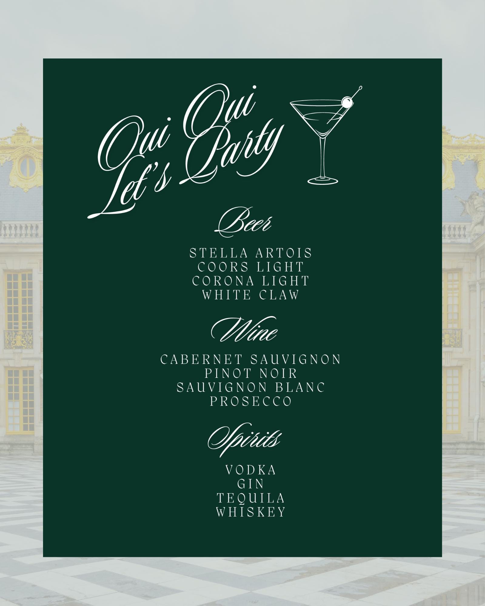 French-inspired Bar Menu Sign - Elegant Printable Drink Menu for Bars ...