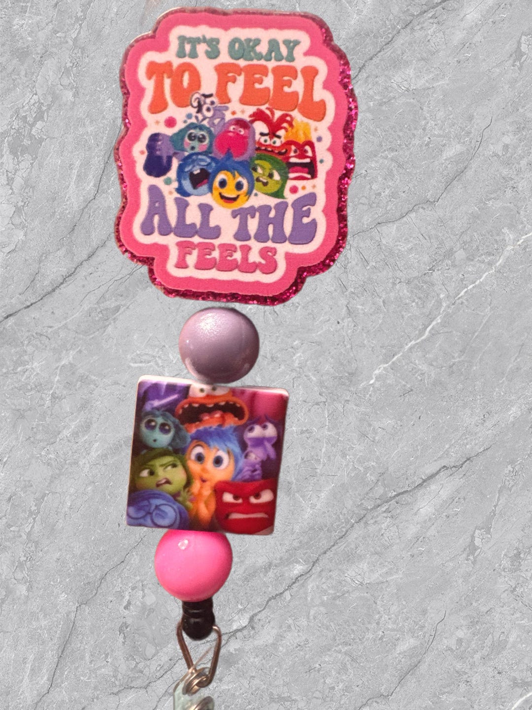 Inside Out Badge Reel, Pixar, Disney, Acrylic, Glitter, Badge Holder ...
