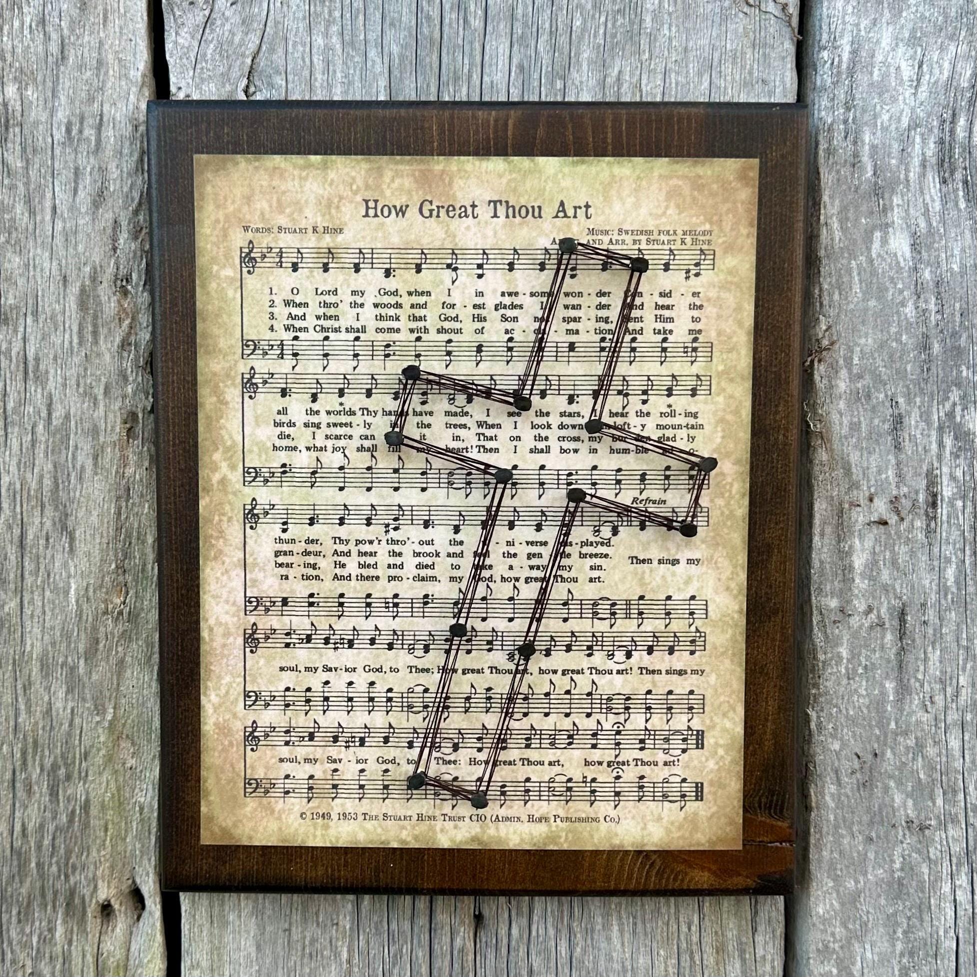 Rustic Hymn Artwork With String Art Cross | Wooden Hymn Plaque ...