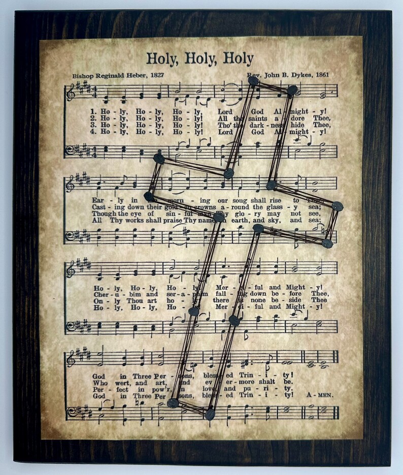 Rustic Hymn Wall Art With String Art Cross Wooden Hymn Plaque ...