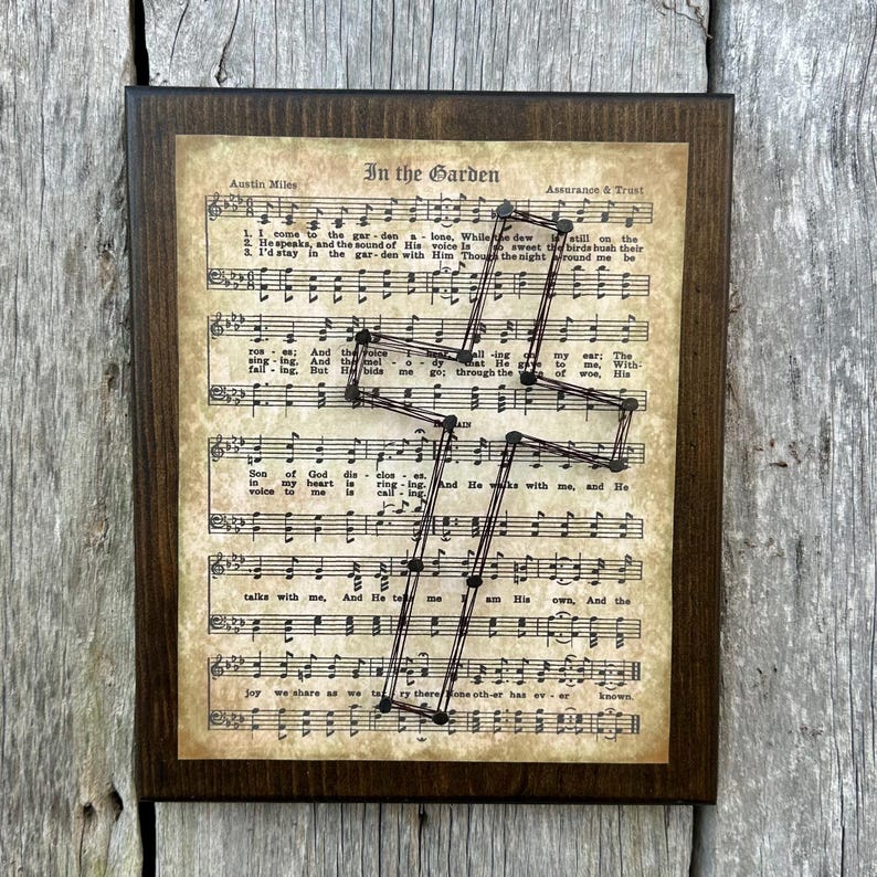 Rustic Hymn Artwork With String Art Cross | Wooden Hymn Plaque ...