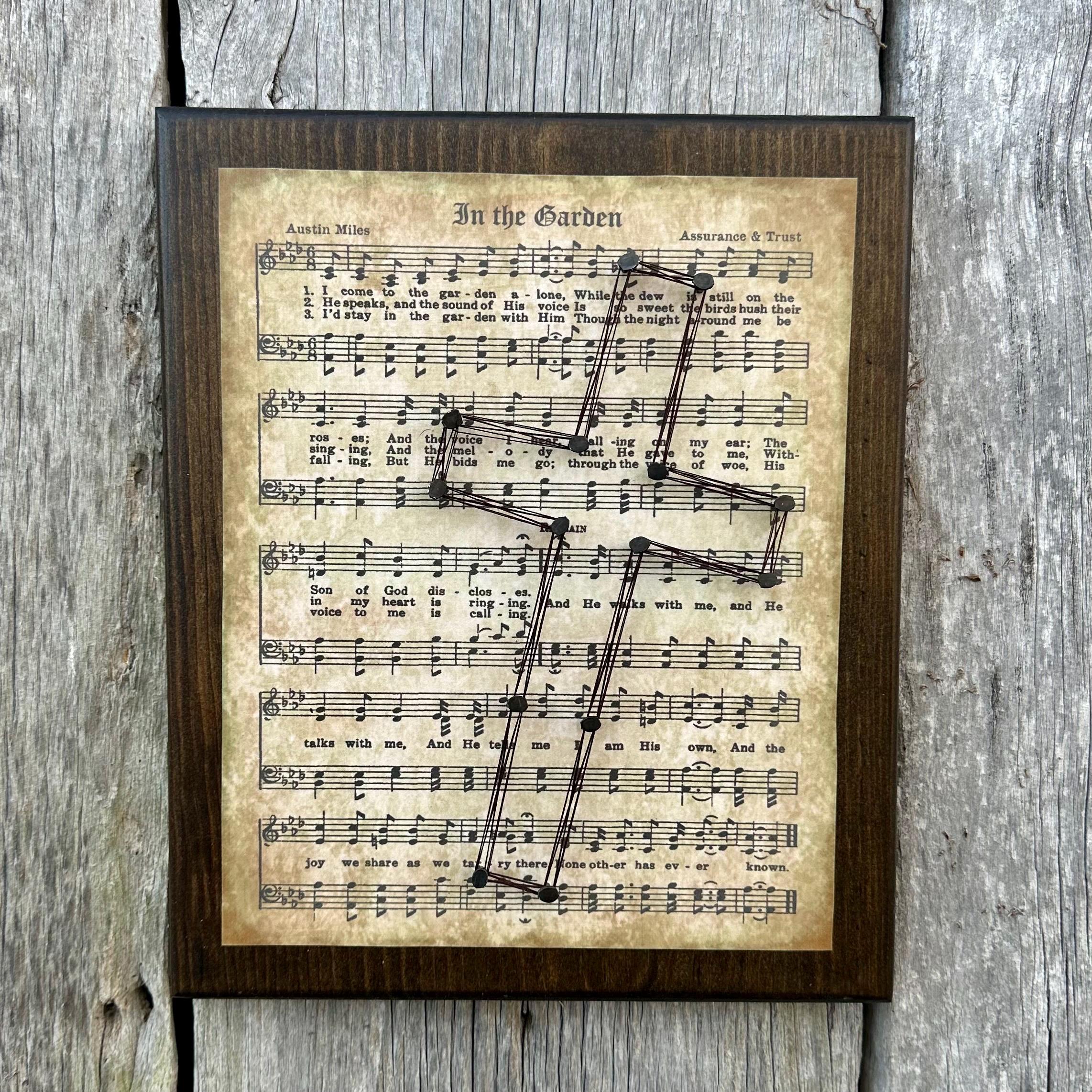 Rustic Hymn Artwork With String Art Cross | Wooden Hymn Plaque ...