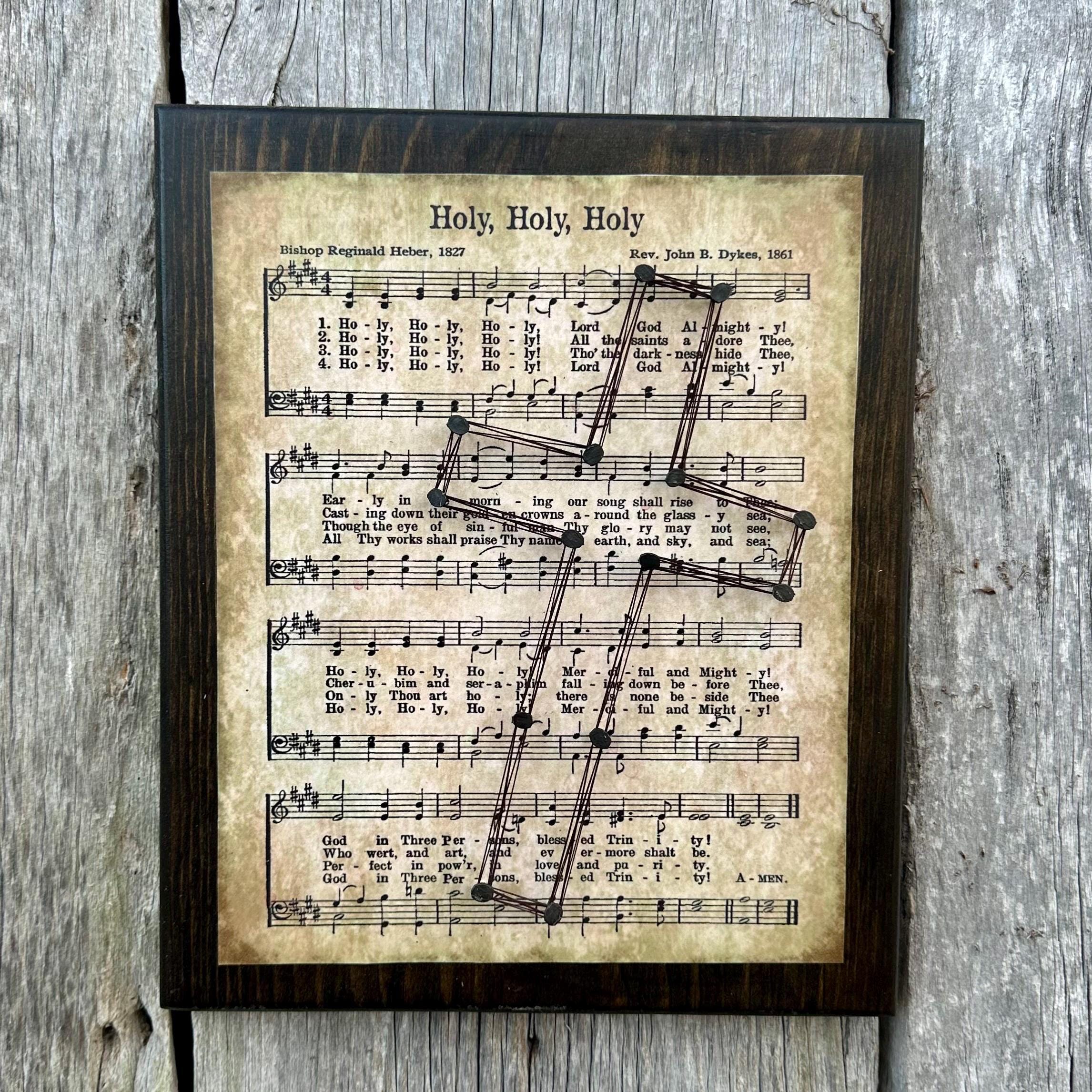 Rustic Hymn Artwork With String Art Cross | Wooden Hymn Plaque ...