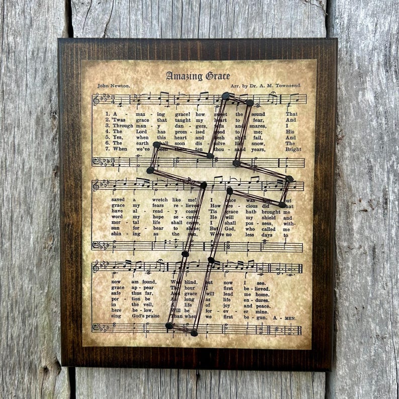 Rustic Hymn Artwork With String Art Cross | Wooden Hymn Plaque ...