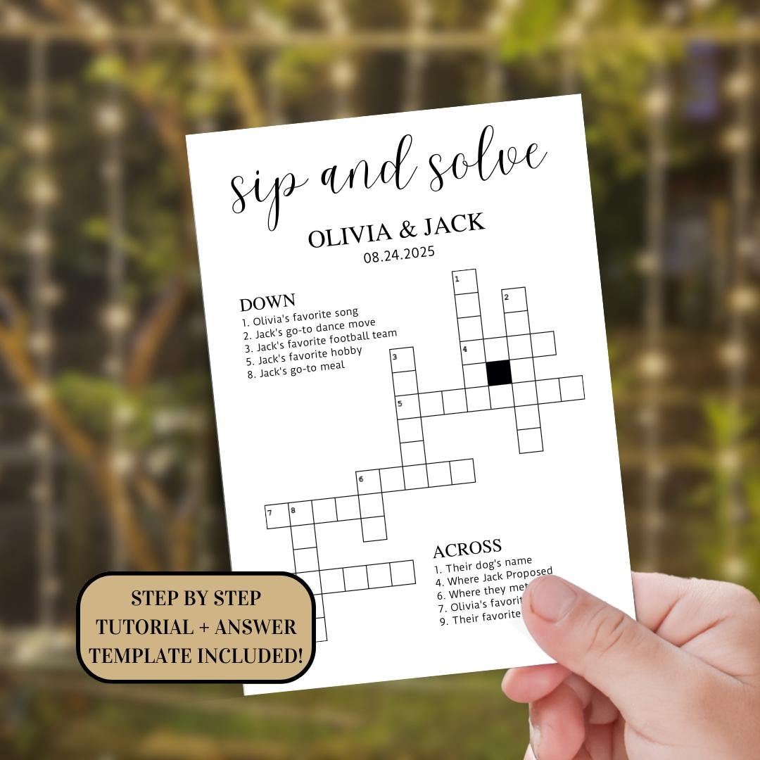 Wedding Crossword Puzzle Template: Sip and Solve Game (digital Download ...