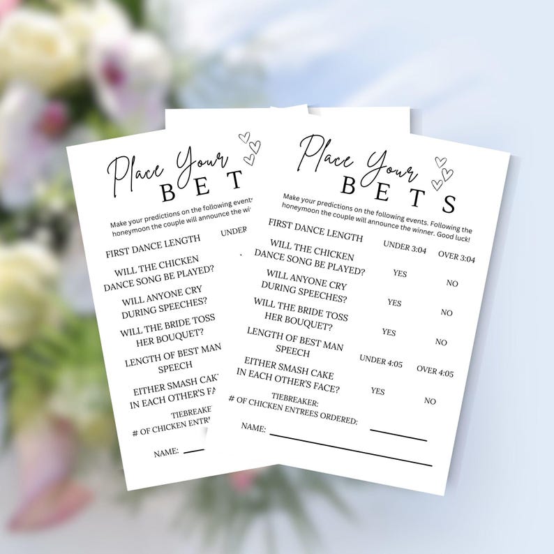 Wedding Place Your Bets Template, Predict Wedding Bets Wedding Shower ...