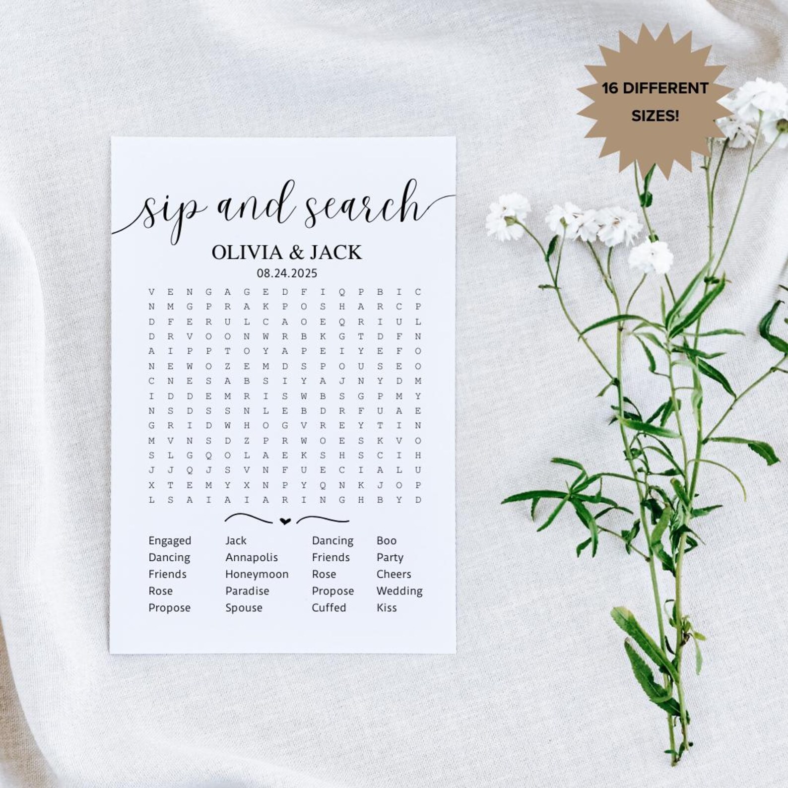 Custom Wedding Word Search Template, Bridal Shower Games Personalized ...