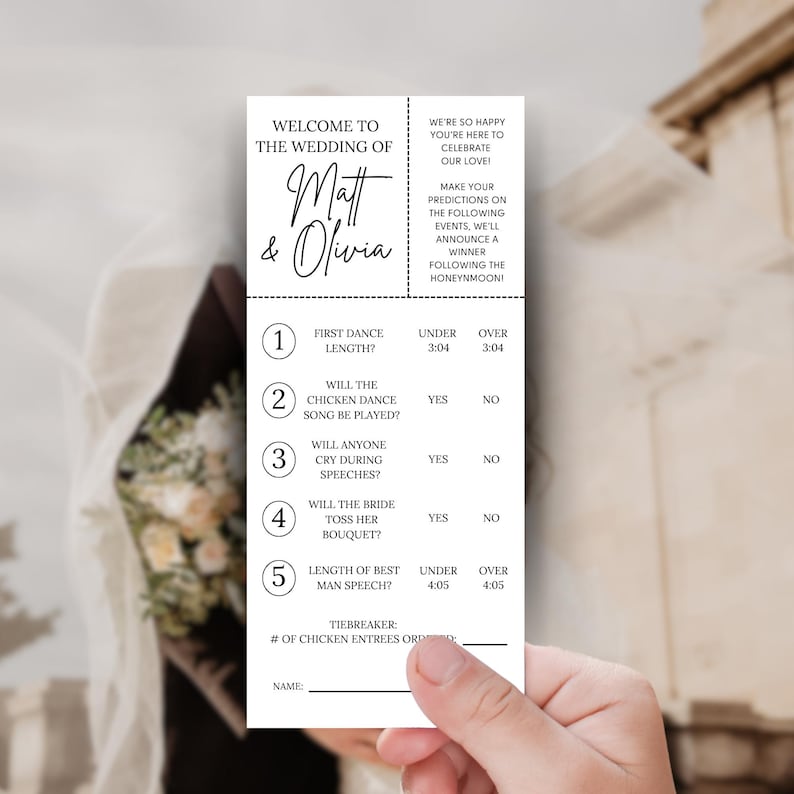 Welcome Wedding Place Your Bets Template, Wedding Games Wedding Table ...