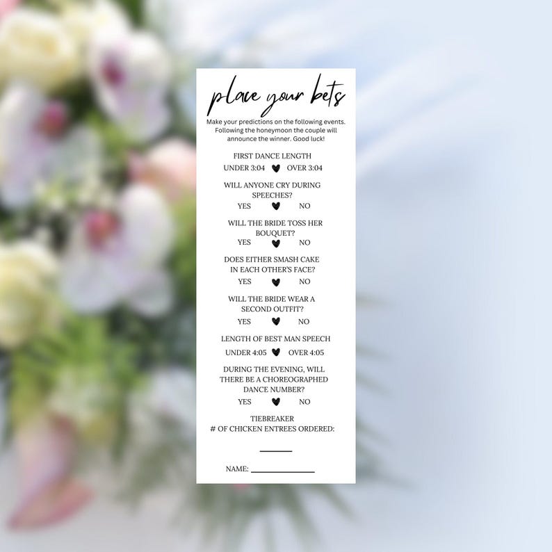 Wedding Place Your Bets Template, Wedding Prop Bets Wedding Shower ...