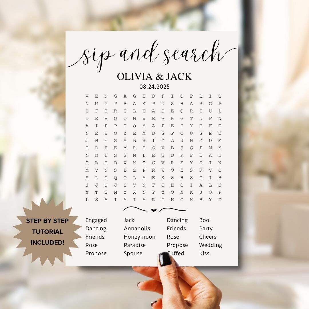 Custom Wedding Word Search Template, Bridal Shower Games Personalized ...