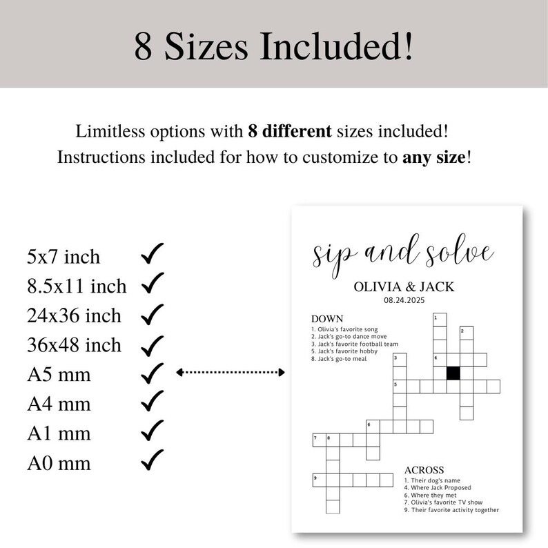 Custom Wedding Crossword Puzzle Template: Bridal Shower Game (digital ...