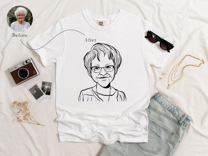 Custom Family Portrait Shirt, Personalized Foto Tshirt, Outline Line ...
