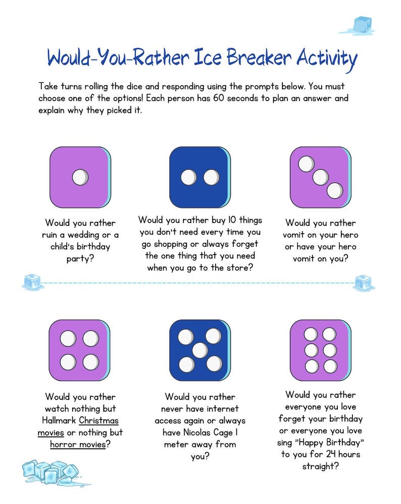 Funny Would You Rather Ice Breaker Game Printable - Etsy