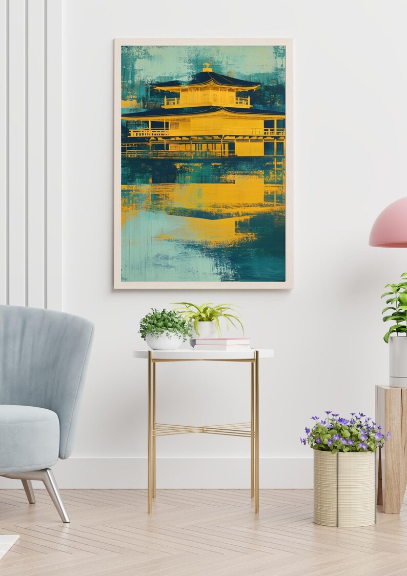 Golden Kyoto Glow Abstract Japanese Temple Wall Art - Etsy