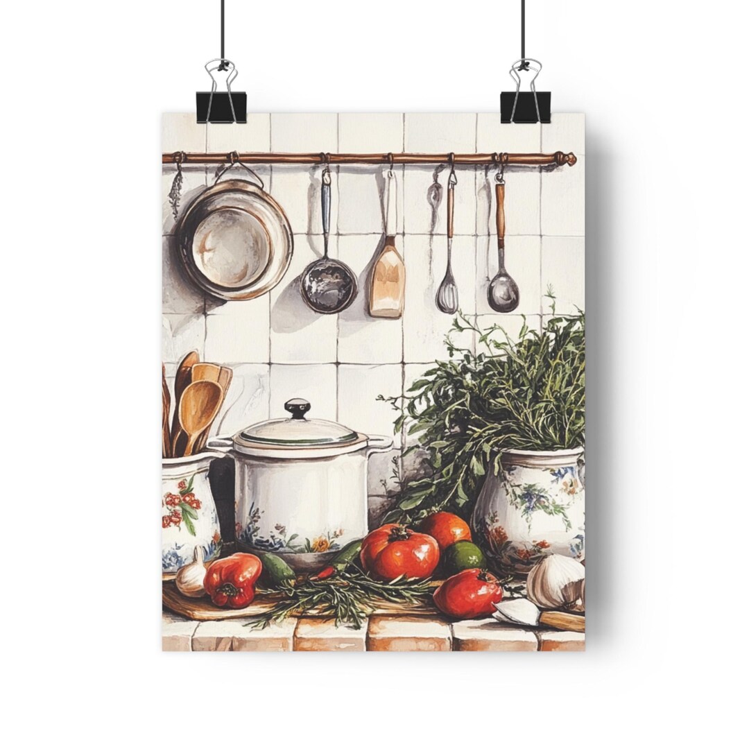 Vintage Farmhouse Kitchen Art Print Rustic Culinary Decor With Herbs ...