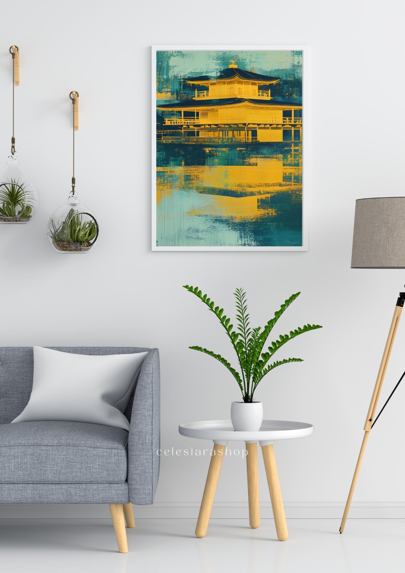 Golden Kyoto Glow Abstract Japanese Temple Wall Art - Etsy