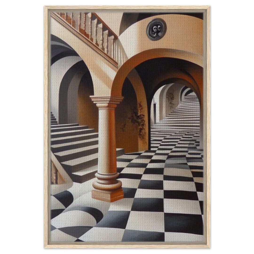 Surreal Architectural Staircase Wall Art Checkerboard Canvas Print ...