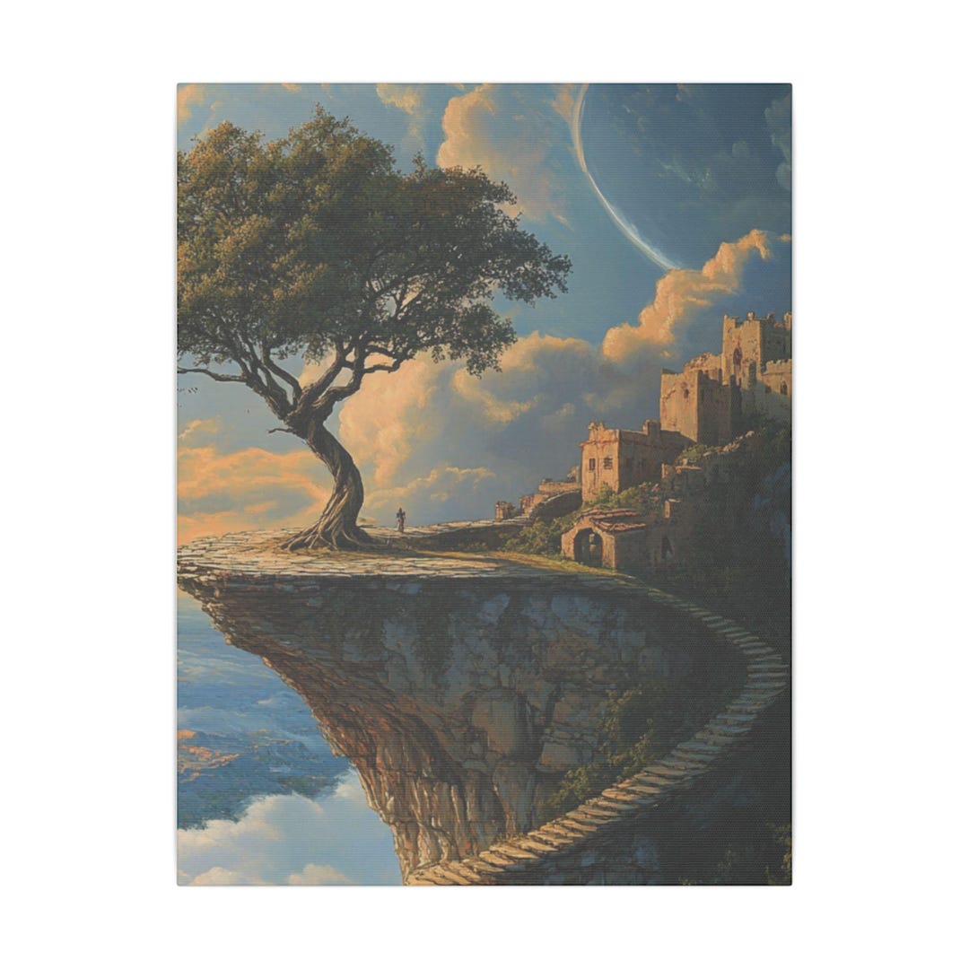 Tree on Cliffside Pathway Surreal Nature Giclée Canvas Fantasy Vertical ...