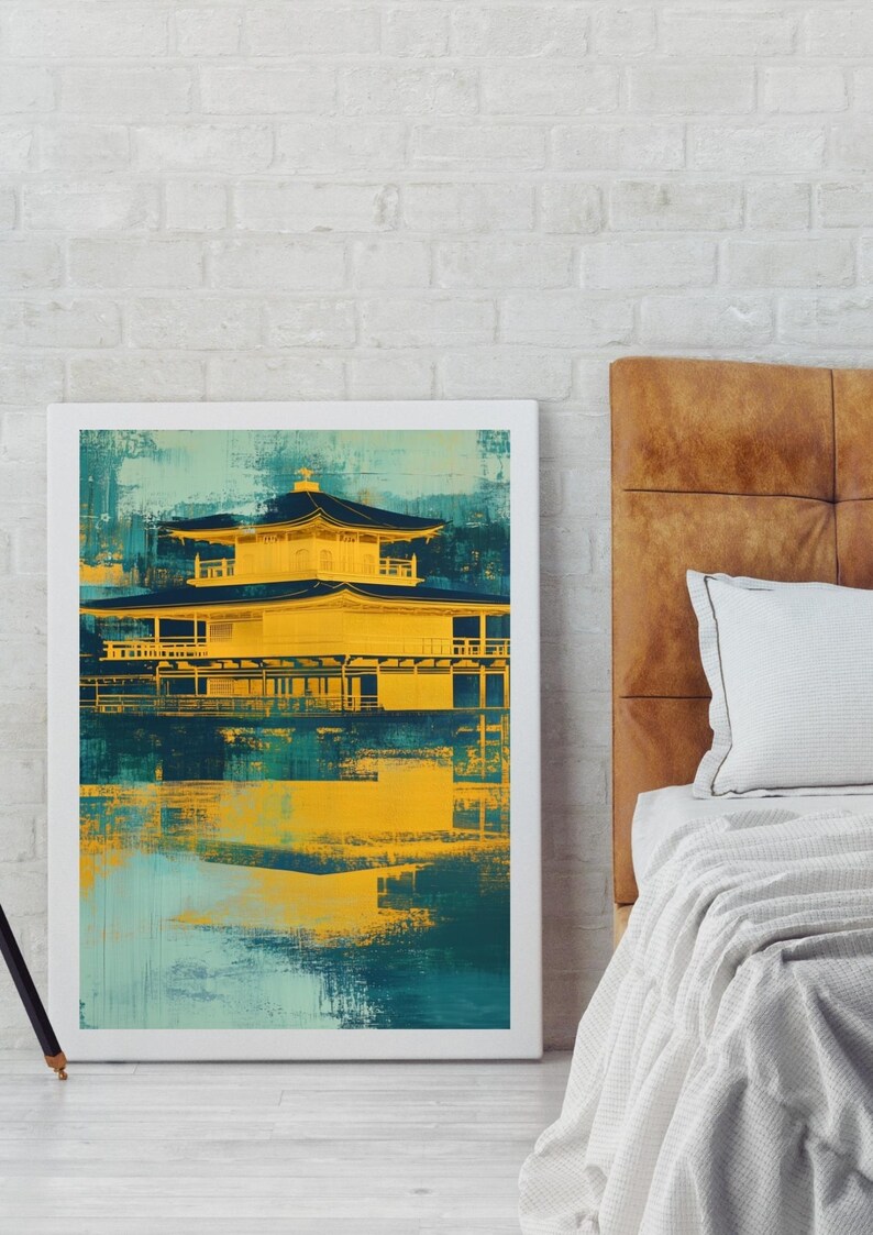 Golden Kyoto Glow Abstract Japanese Temple Wall Art - Etsy