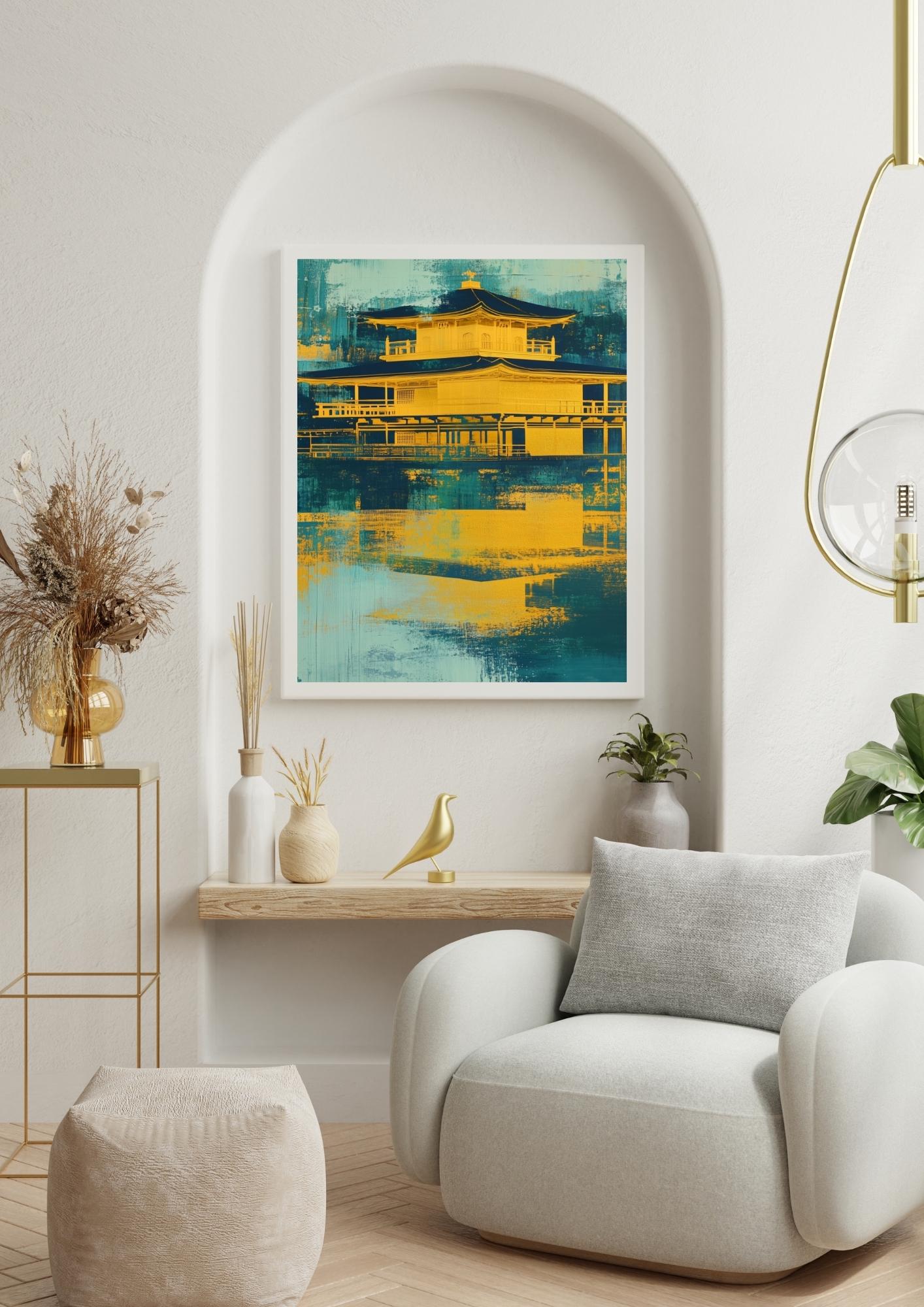 Golden Kyoto Glow Abstract Japanese Temple Wall Art - Etsy
