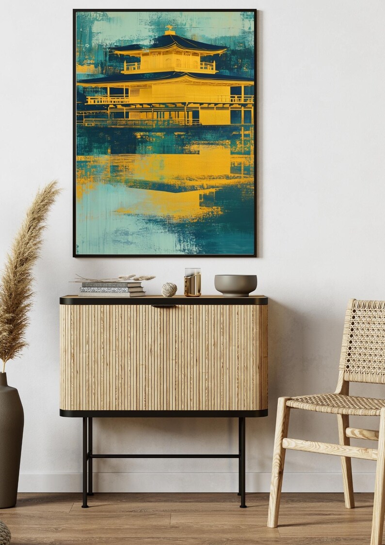 Golden Kyoto Glow Abstract Japanese Temple Wall Art - Etsy