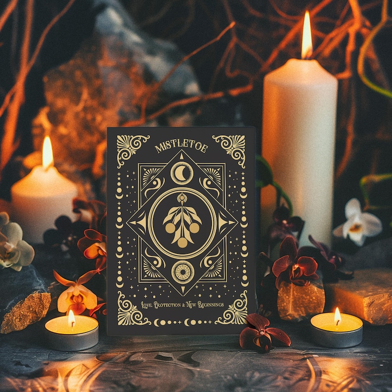 Mystical Mistletoe Yule Cards, Pagan Holiday Greetings, Witchy New Year ...