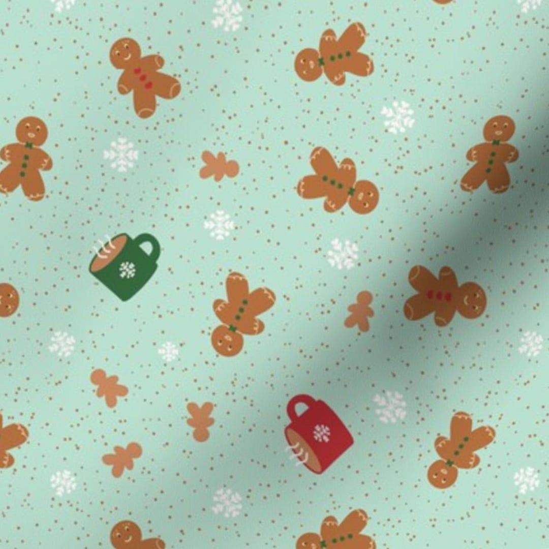 Sweet Gingerbread Cookie Fabric by the Yard in Mint Green W Holiday Hot ...