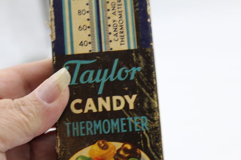 Vintage Taylor Candy Thermometer in Original Box, Teal Wooden Handle - Etsy