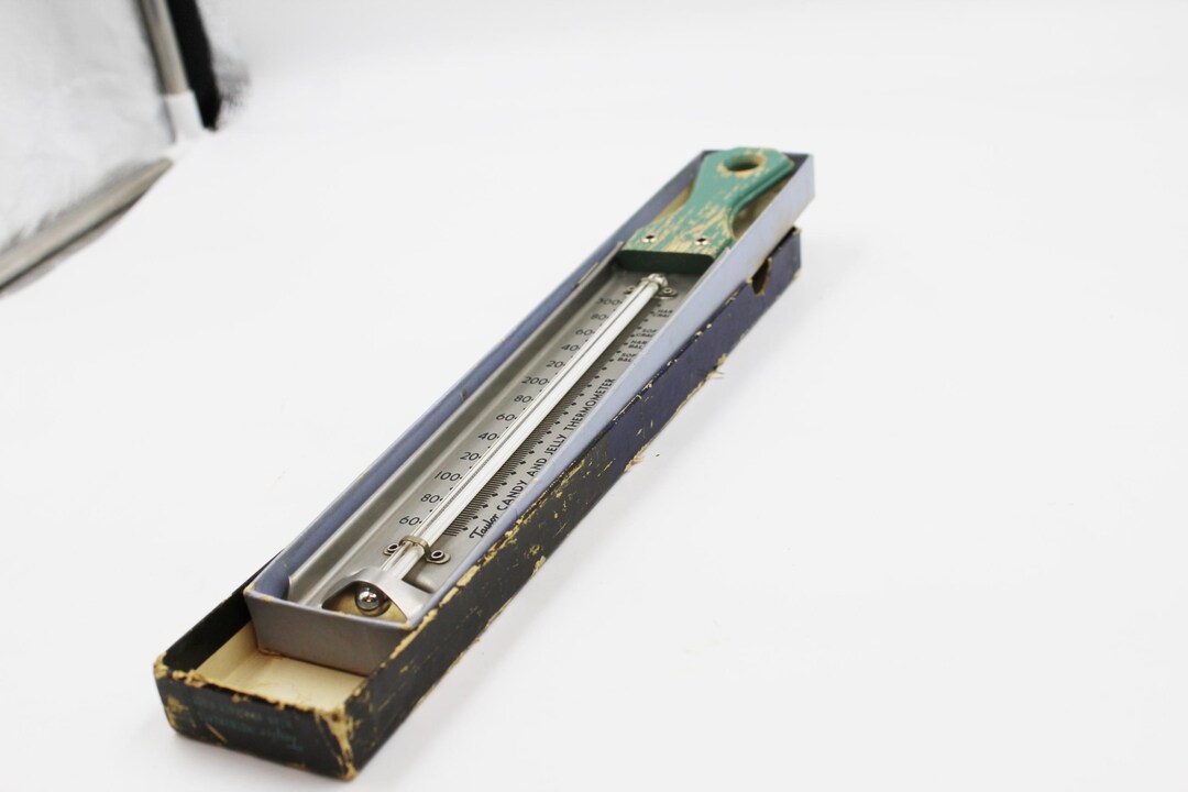 Vintage Taylor Candy Thermometer in Original Box, Teal Wooden Handle - Etsy