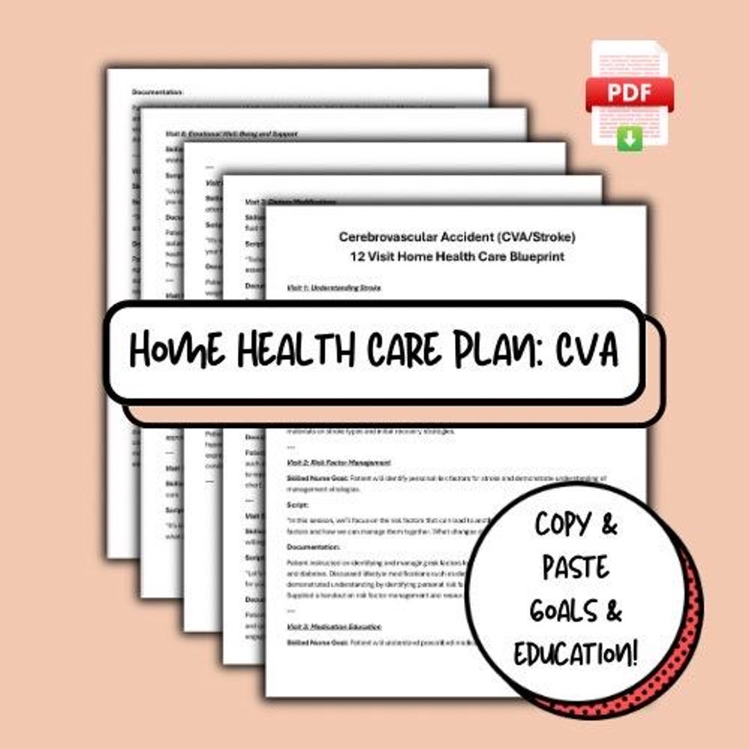 CVA 12 Visit Home Health NURSE Careplan! Scripted Success: Careplans Made Easy. Copy & Paste ...