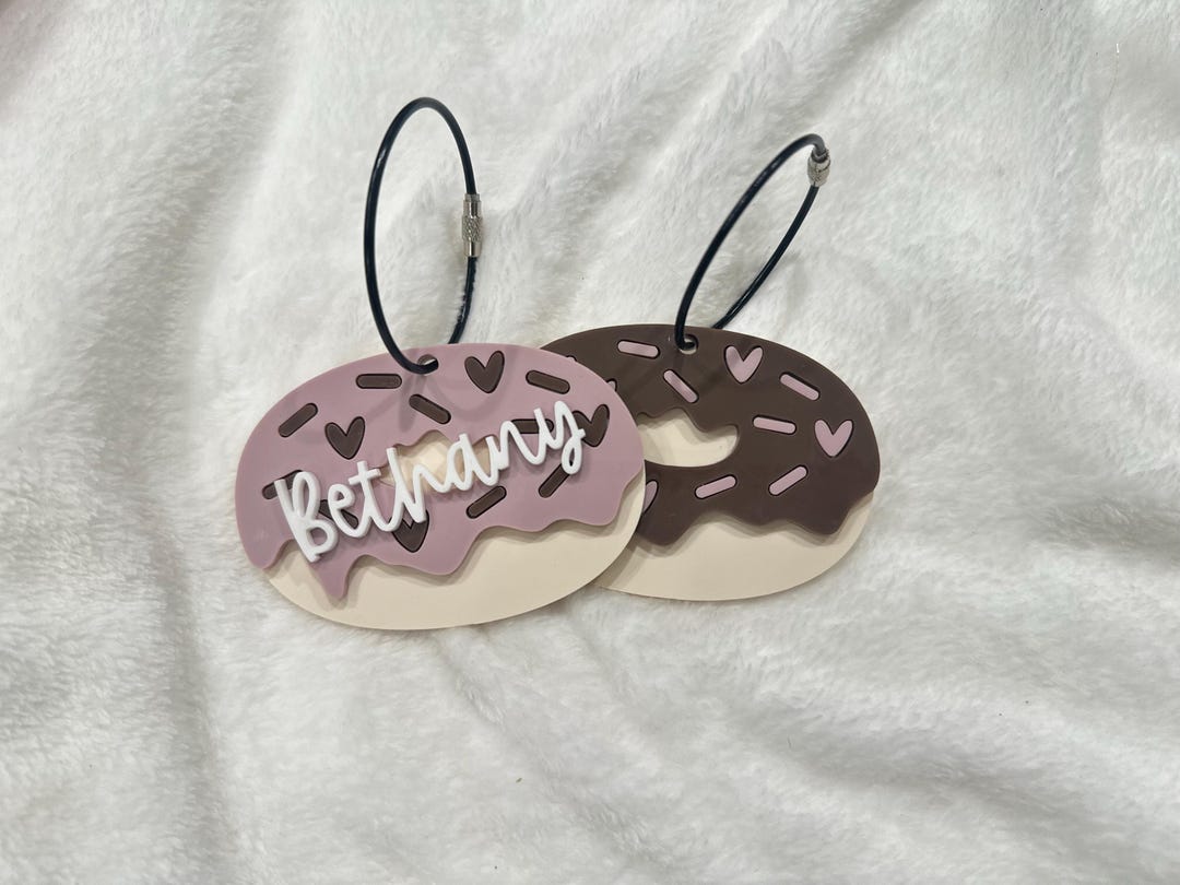 Personalized Donut Name Tag With Keychain | Custom Acrylic Donut Tag ...