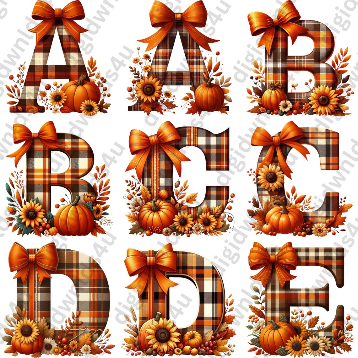 Plaid Alphabet PNG Clipart Bundle: Autumn Fall Thanksgiving Letters ...