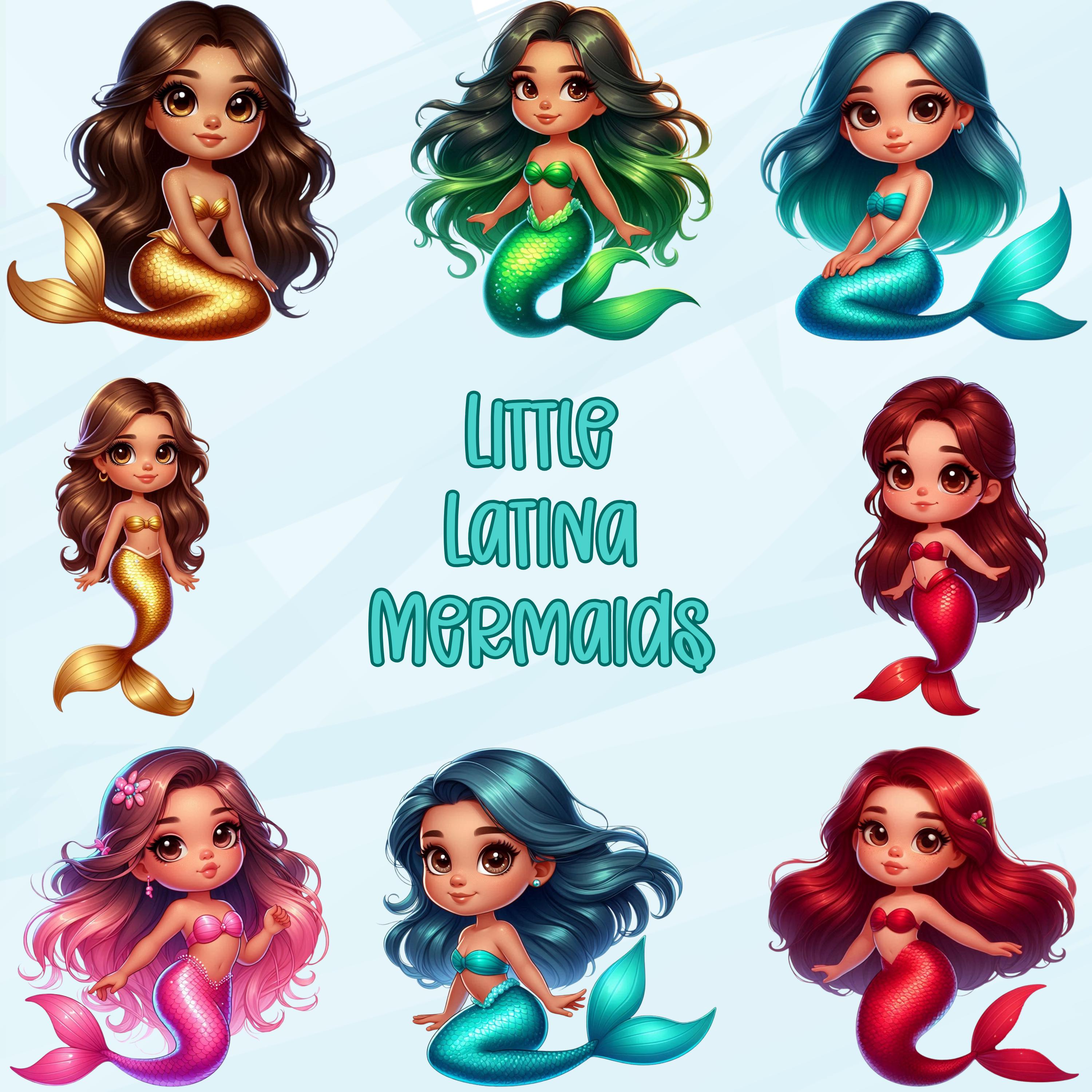 Latina Mermaid Clipart Bundle: 80 PNG Images for Commercial Use ...