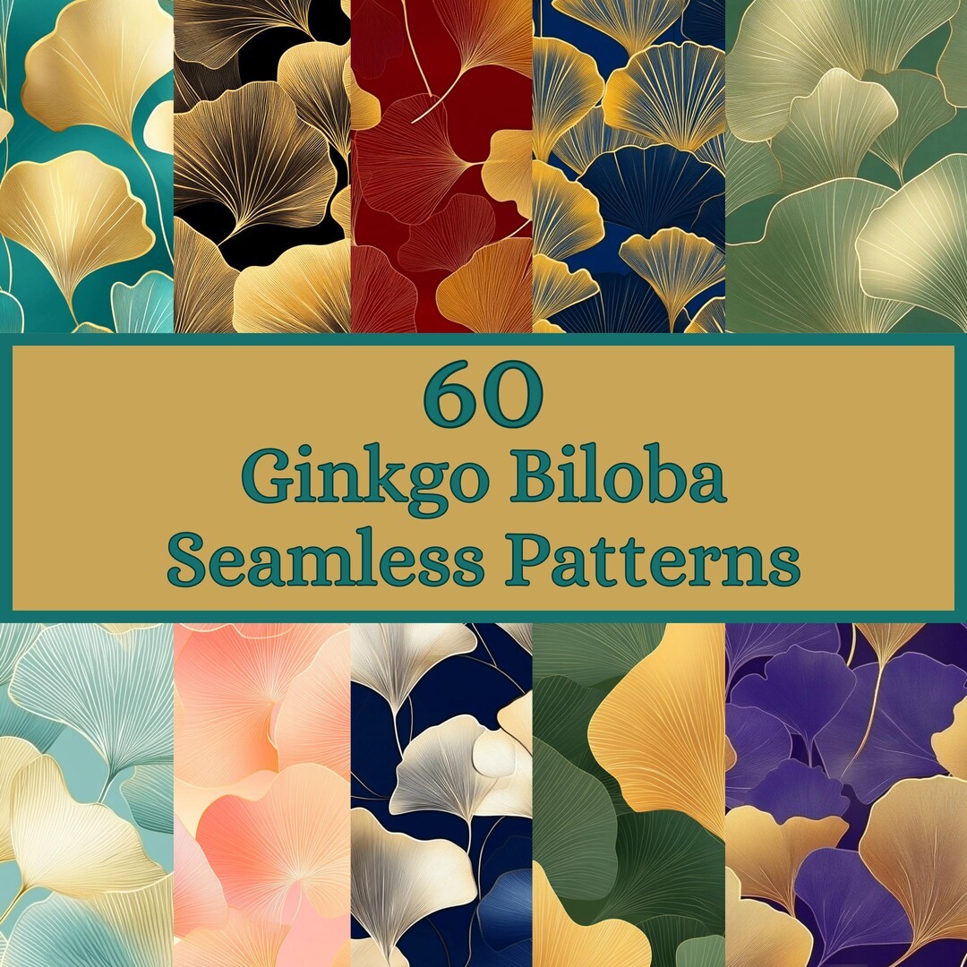 60 Ginkgo Biloba Seamless Patterns PNG Digital Download Bundle Gingko ...