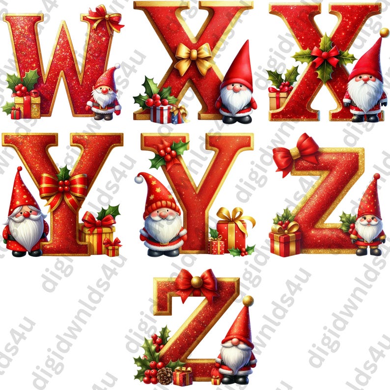 Christmas Gnome Alphabet PNG Clipart and Sublimation Bundle - Xmas ...