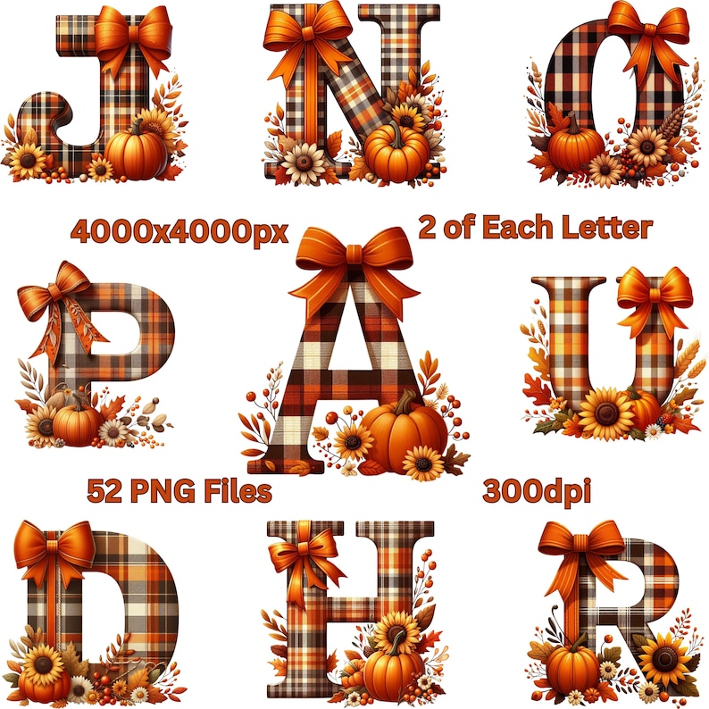 Plaid Alphabet PNG Clipart Bundle: Autumn Fall Thanksgiving Letters ...
