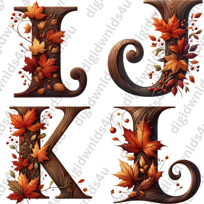 Autumn Alphabet Clipart Bundle: Fall Leaves PNG, Commercial Use ...