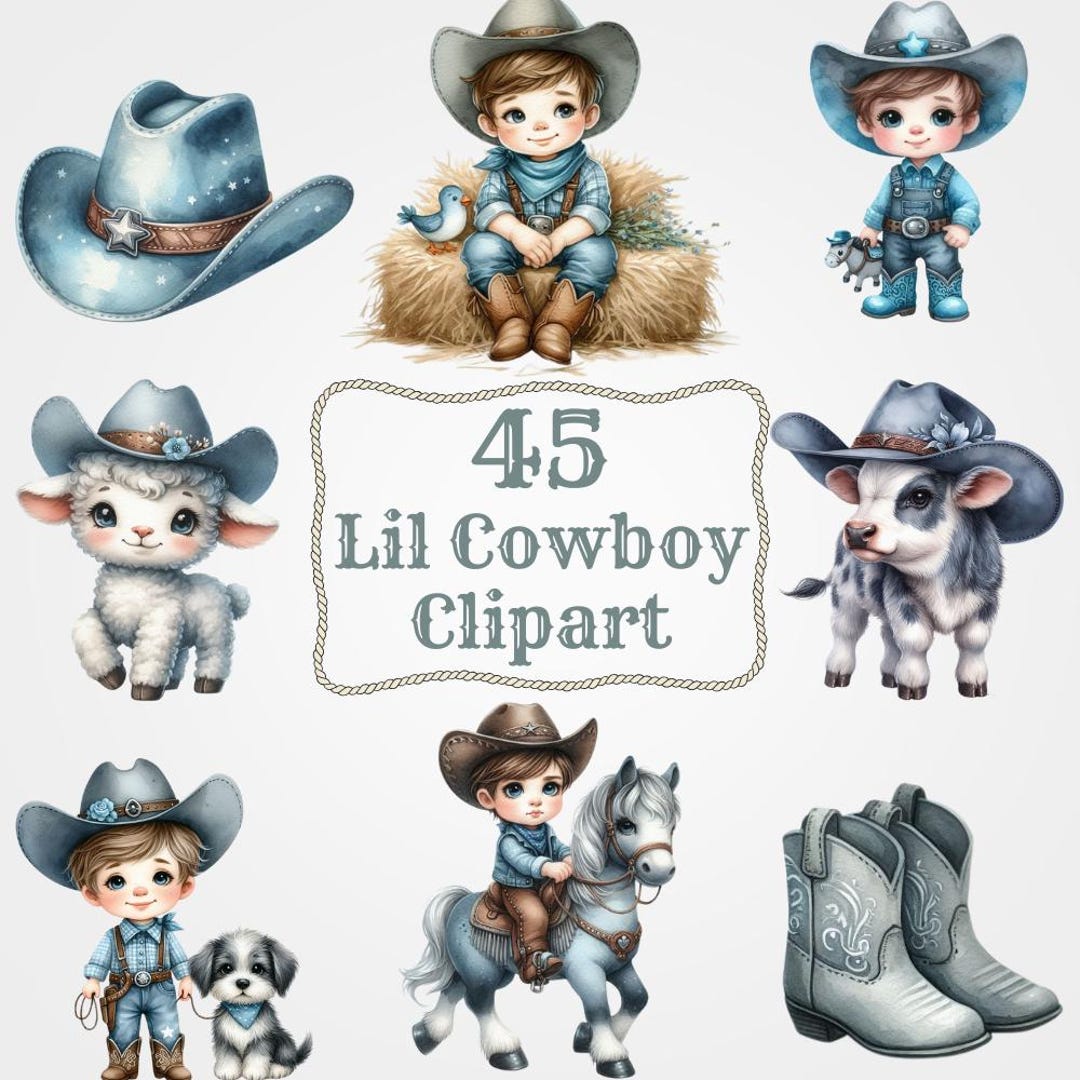 45 Lil Cowboy Clipart PNG/SVG Sublimation Bundle Digital Download ...