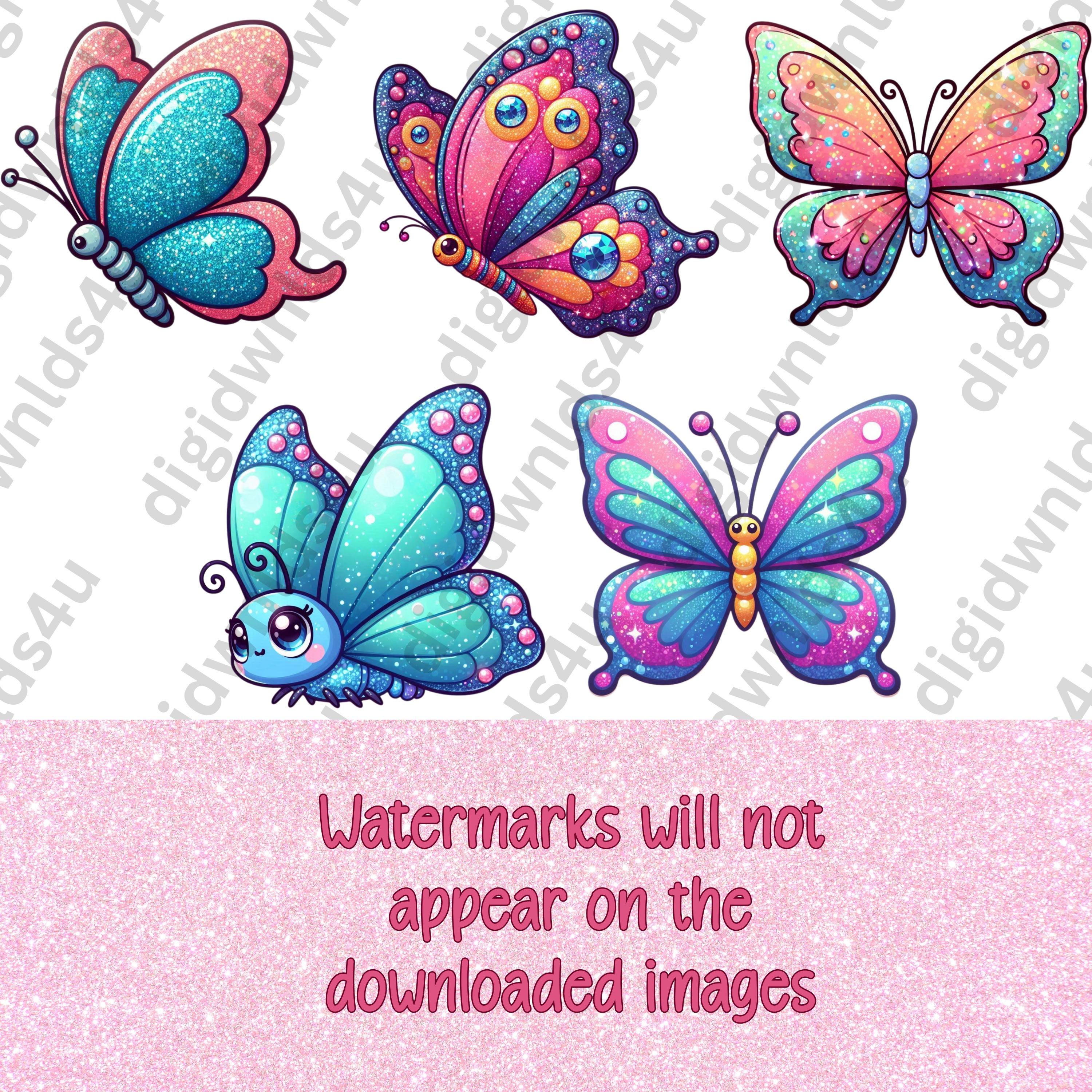 Glitter Butterfly Clipart – 50 PNG Sublimation Graphics (commercial Use ...