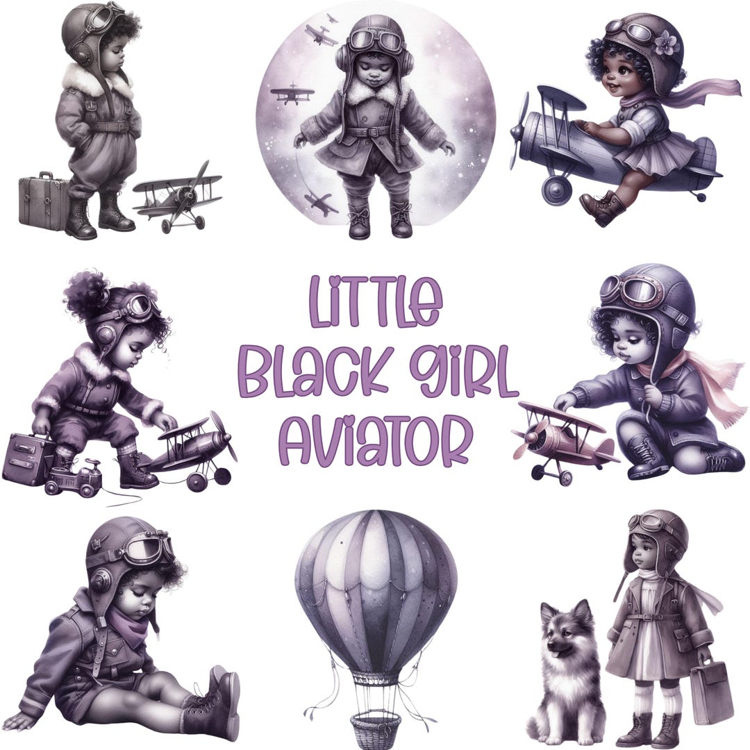 Black Girl Aviator PNG Clipart Bundle: Nursery Art (digital Download ...
