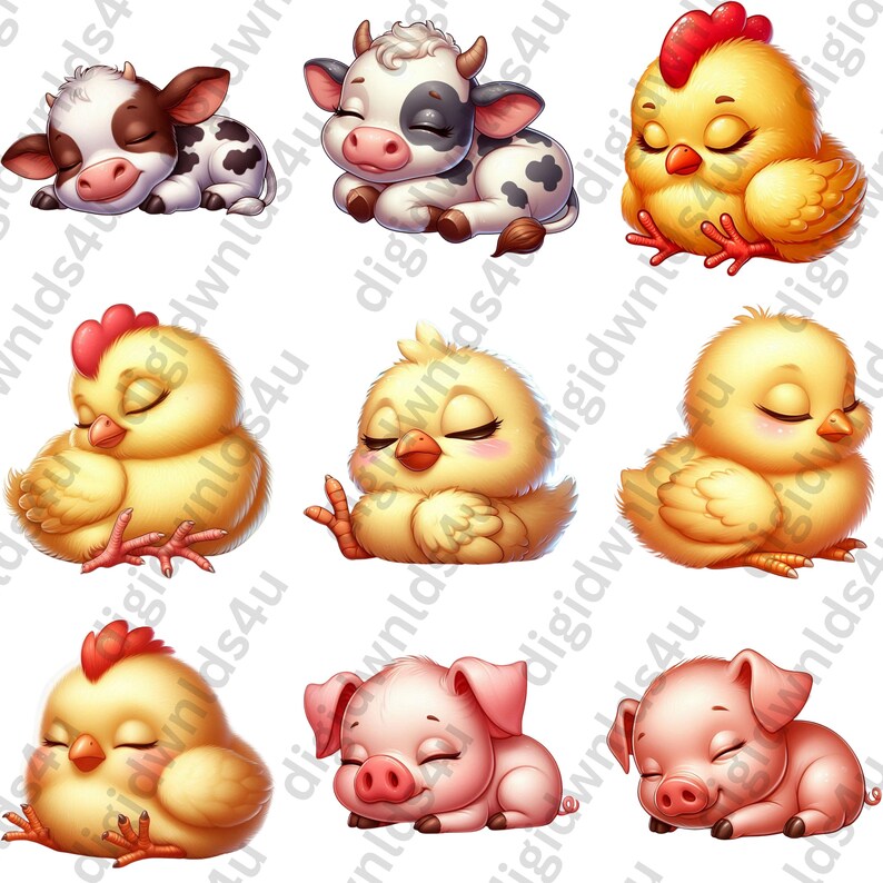 Sleepy Farm Animals Clipart Bundle: PNG Images for Sublimation (digital ...