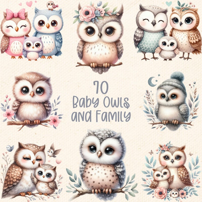 Baby Owl Clipart - Etsy