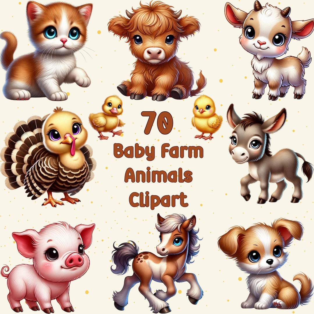 70 Baby Farm Animal Clipart PNG Sublimation Bundle Digital Download ...
