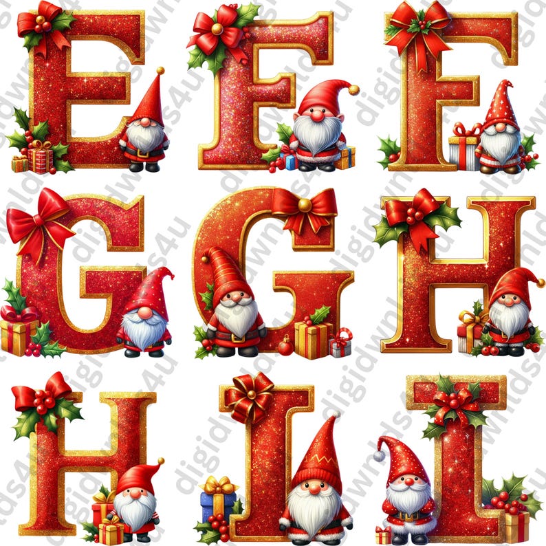 Christmas Gnome Alphabet PNG Clipart and Sublimation Bundle - Xmas ...
