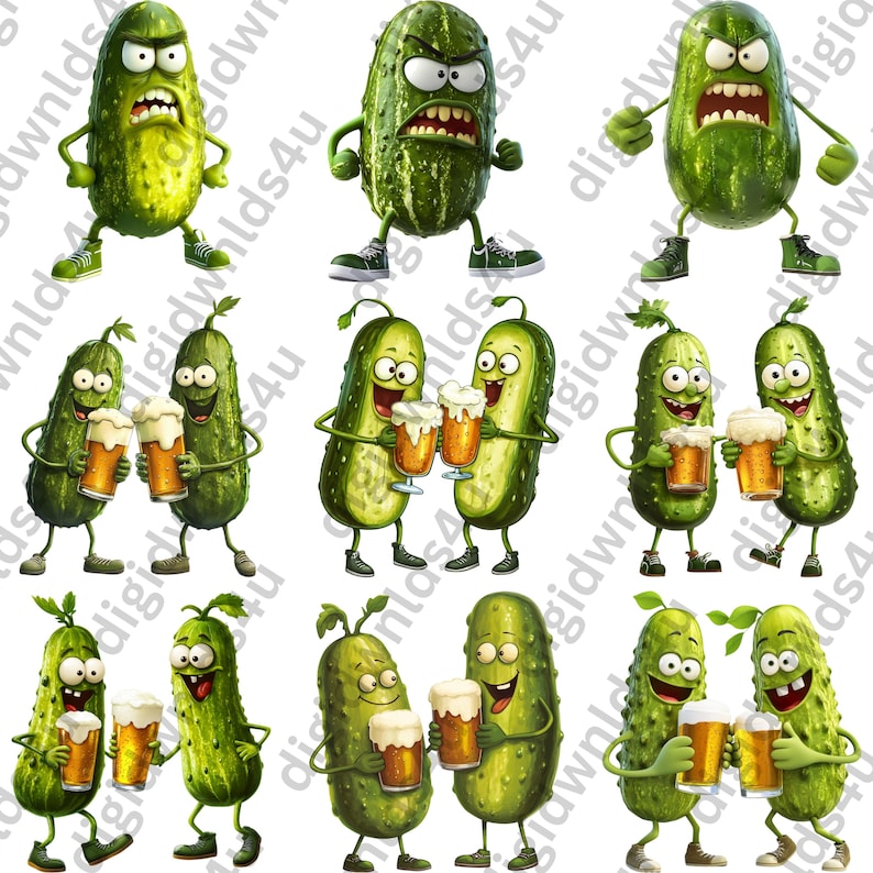 Funny Pickles Clipart and Sublimation PNG Bundle: Commercial & POD Use ...