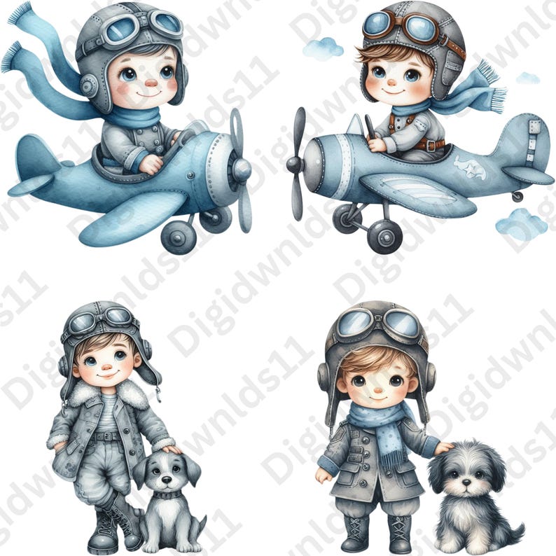 Aviator Clipart PNG Bundle: Nursery Art, Airplane Designs (digital ...
