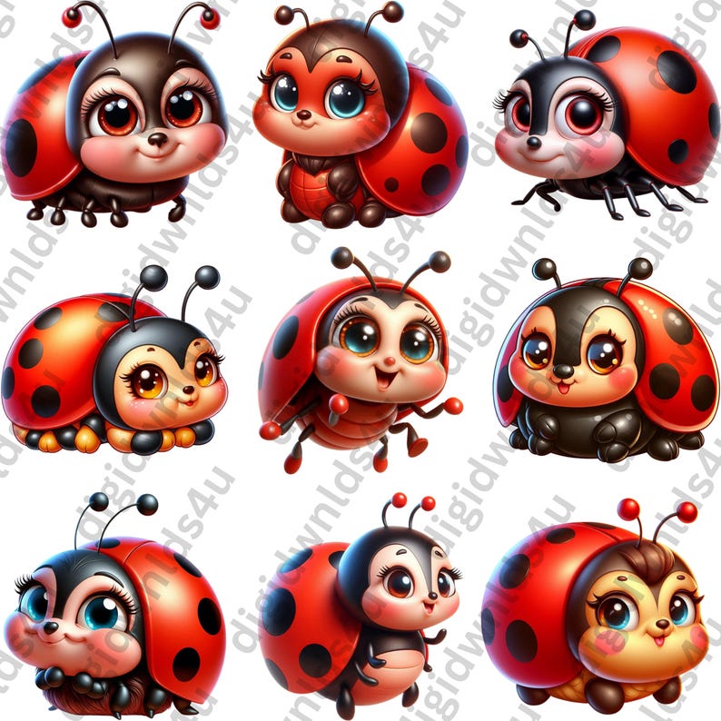 Ladybug Clipart PNG Bundle: Expressive Ladybug Images (commercial Use ...