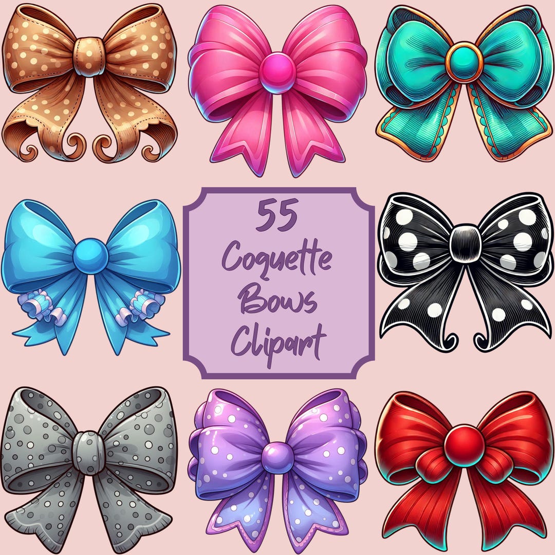 55 Coquette Bows Clipart PNG and SVG Sublimation Bundle Digital ...