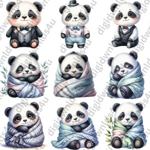 Watercolor Baby Panda Clipart Bundle: Nursery Art PNG Images (digital ...